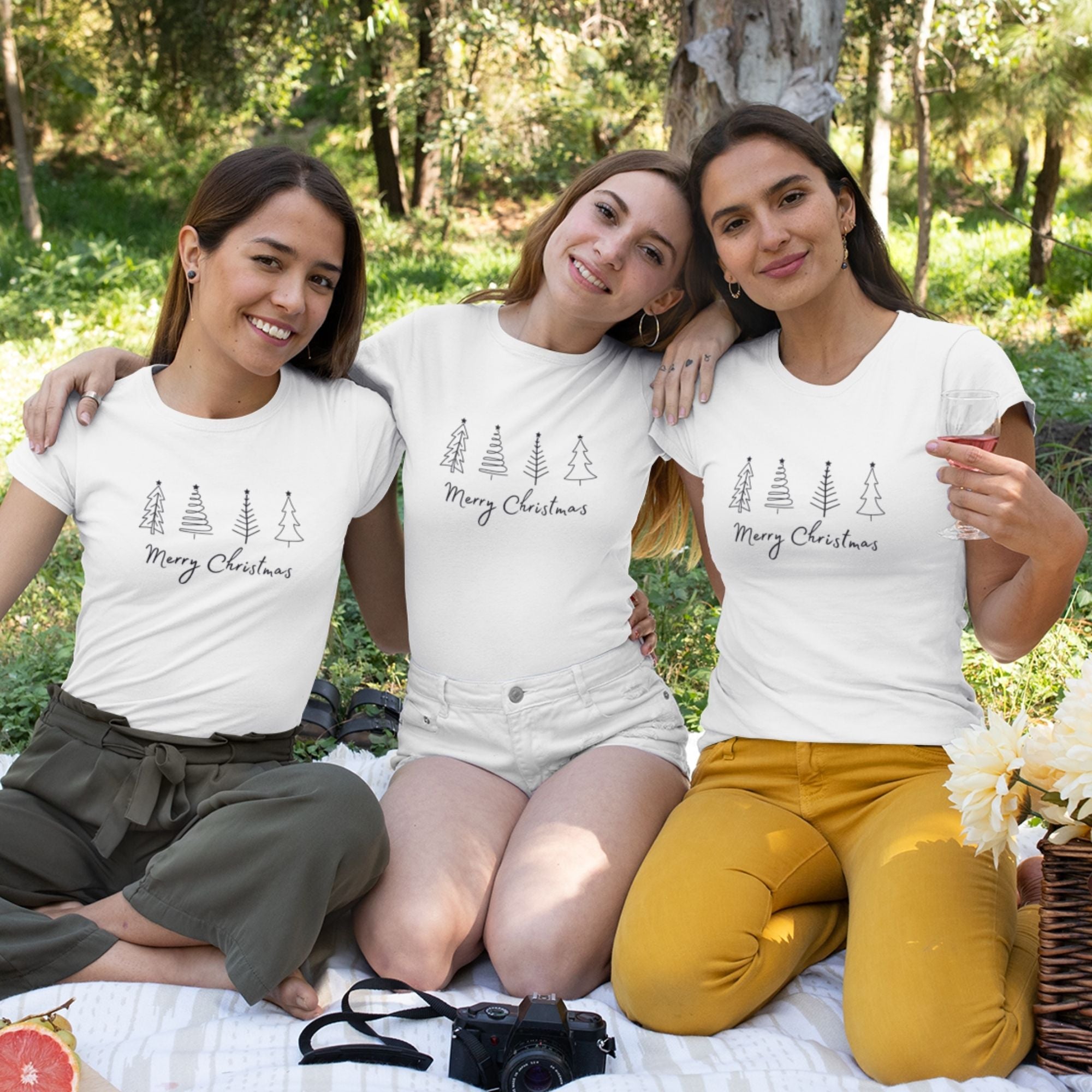 Merry Christmas Matching Family White Cotton T-shirts