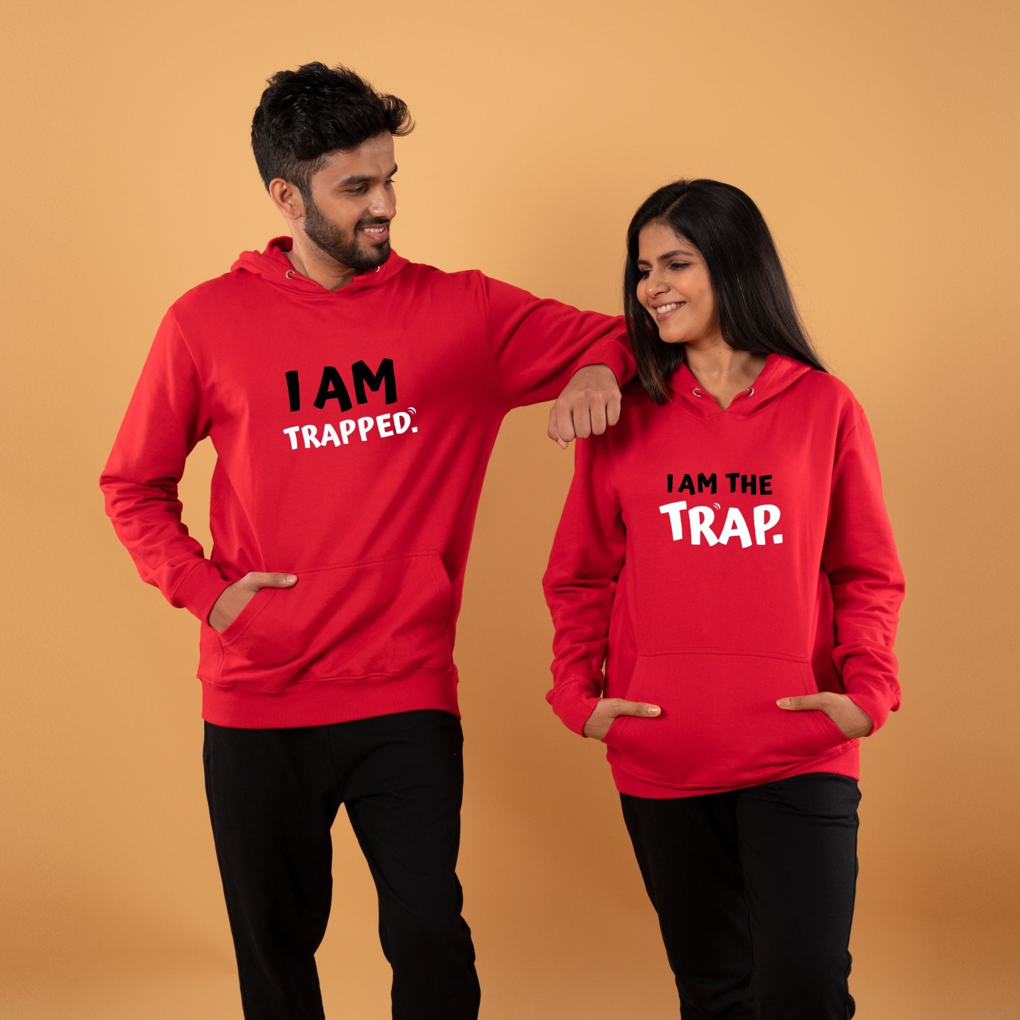I am trapped couple hoodies