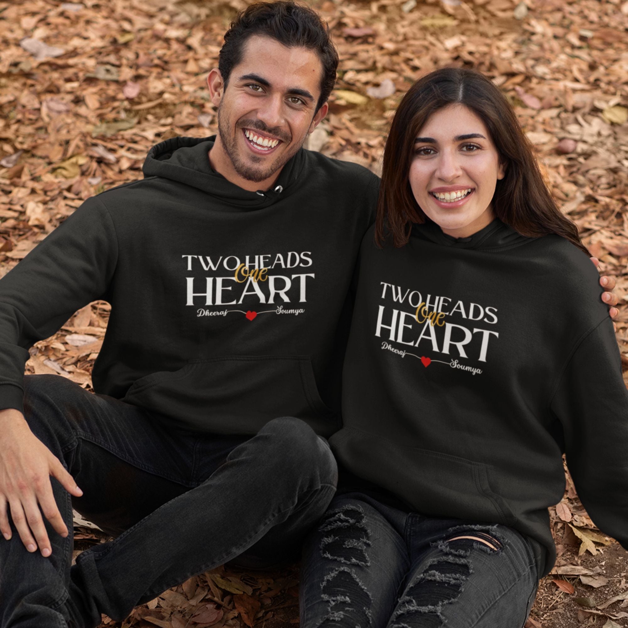 Two Heads One Heart Couple Hoodies