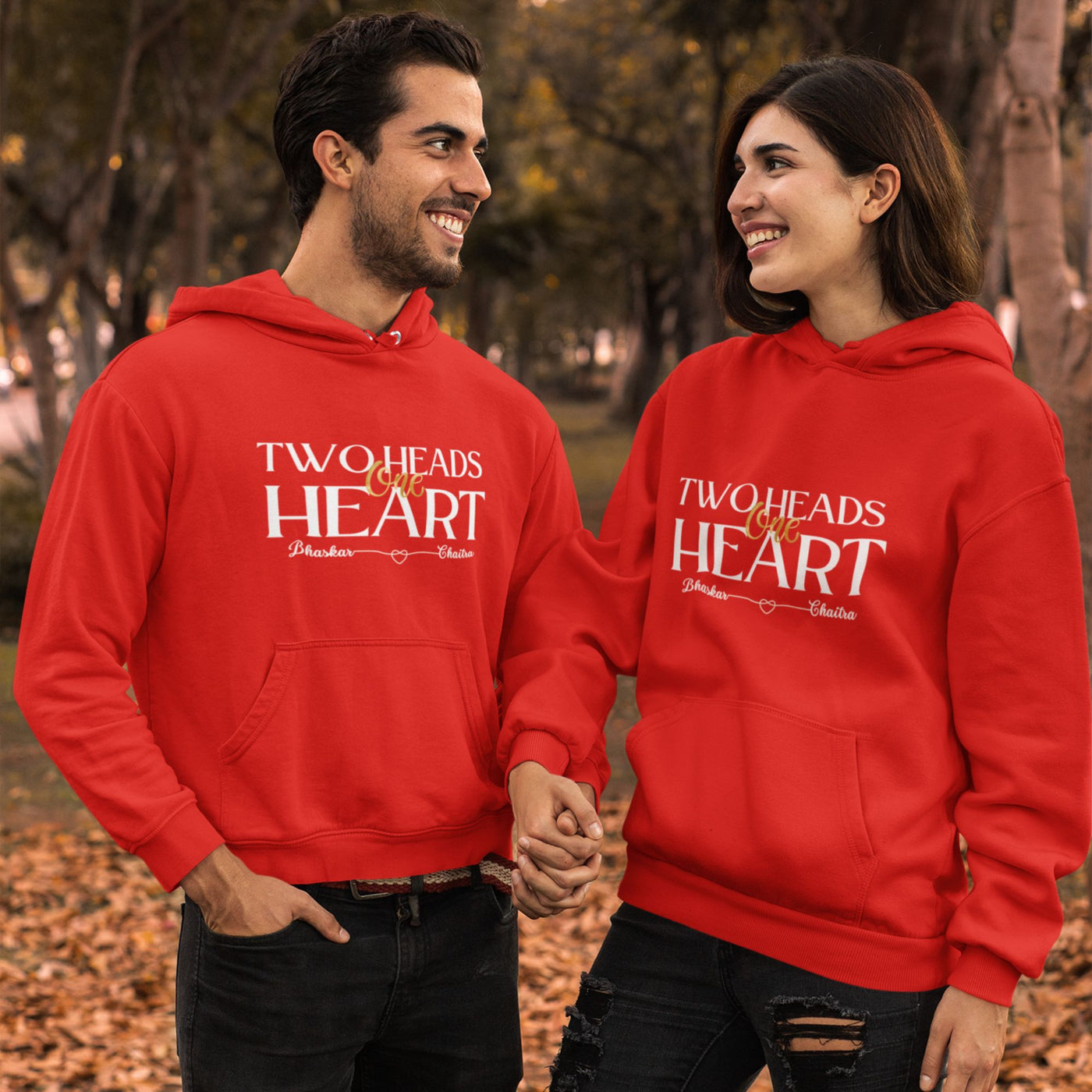 Two Heads One Heart Couple Hoodies