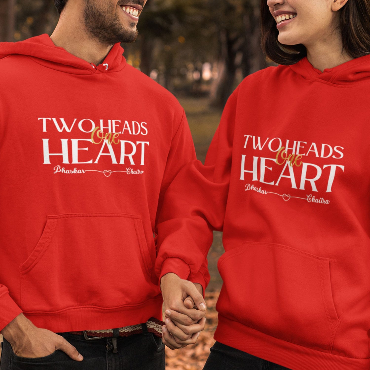 Two Heads One Heart Couple Hoodies