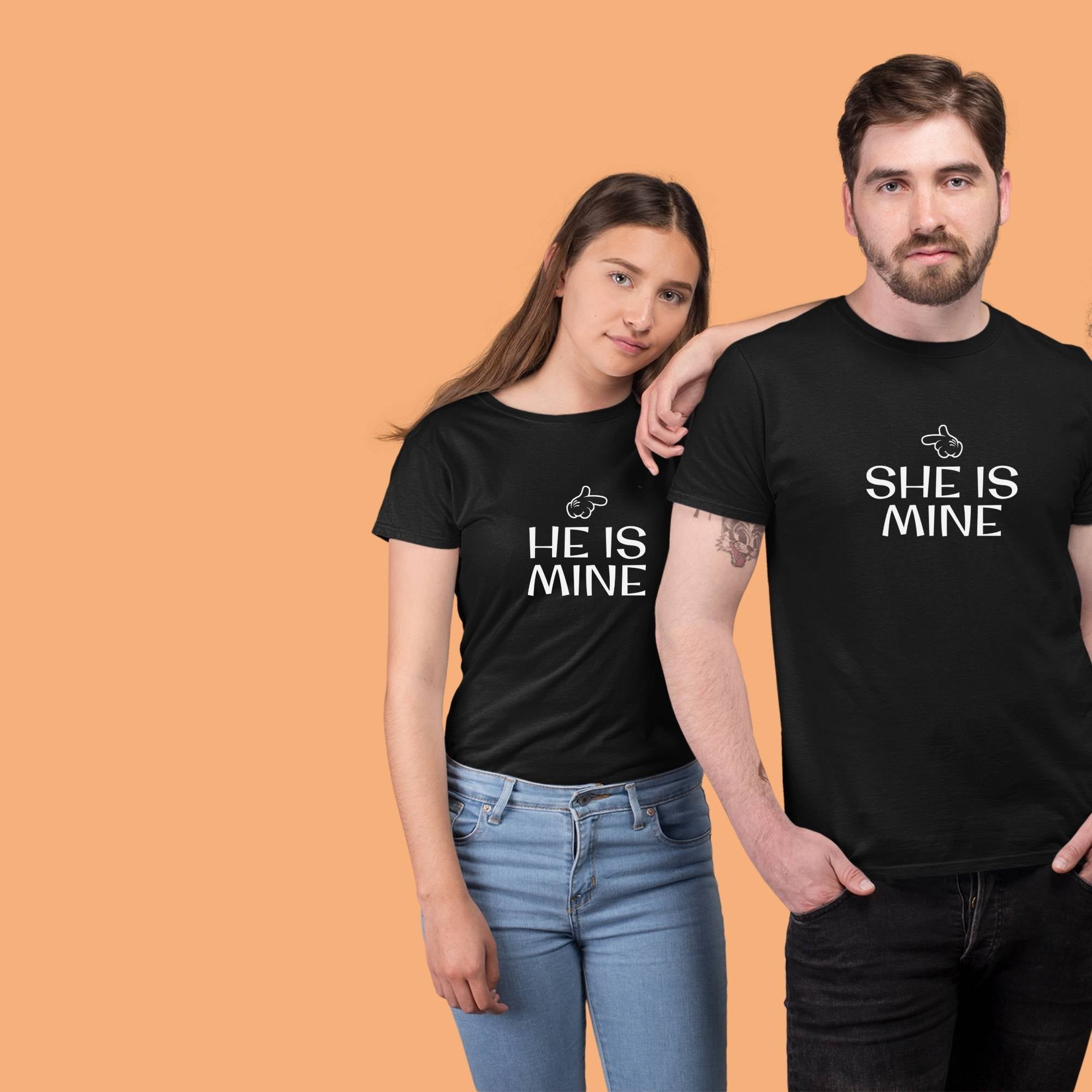 He Is Mine She Is Mine Black Couple T shirts