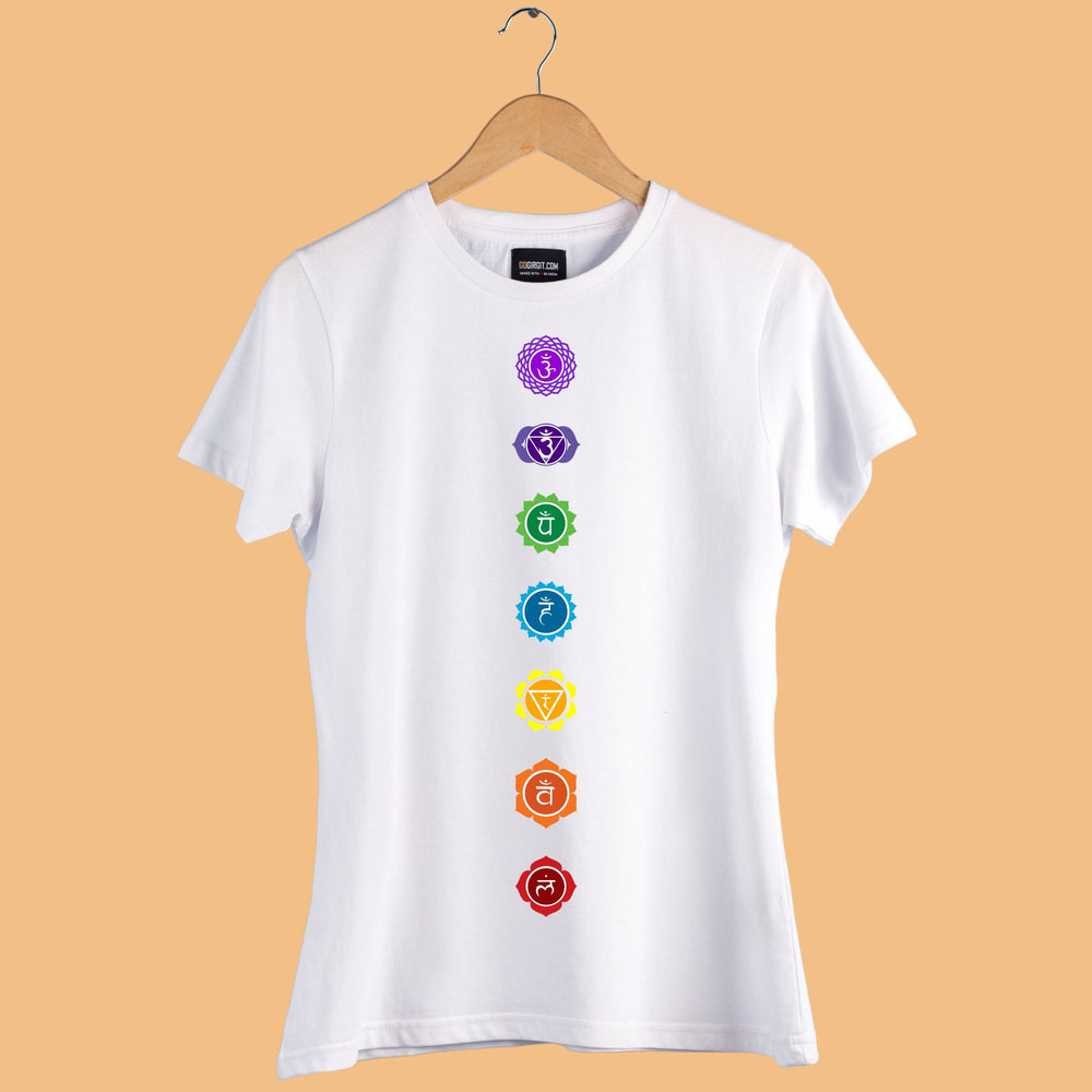Chakras Premium Cotton White and Black Women Yoga T-shirt
