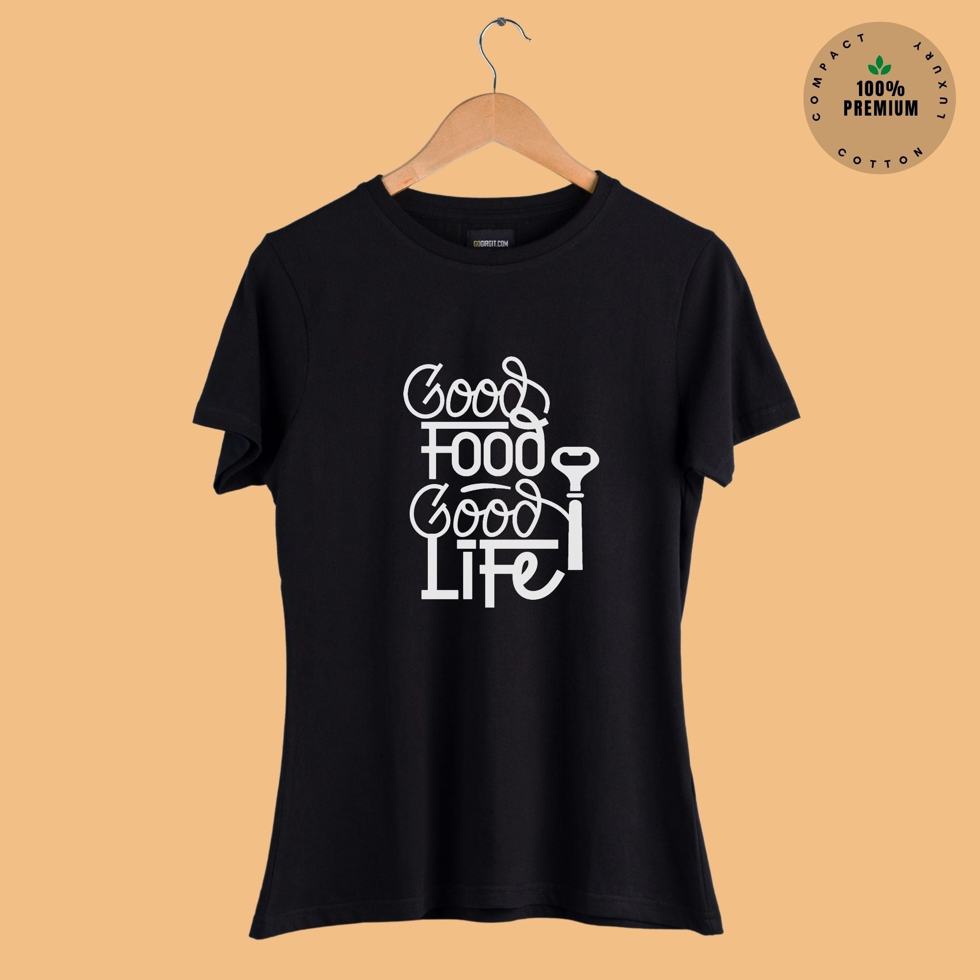 Good Food Good Life Women's Half Sleeve Black T-shirt