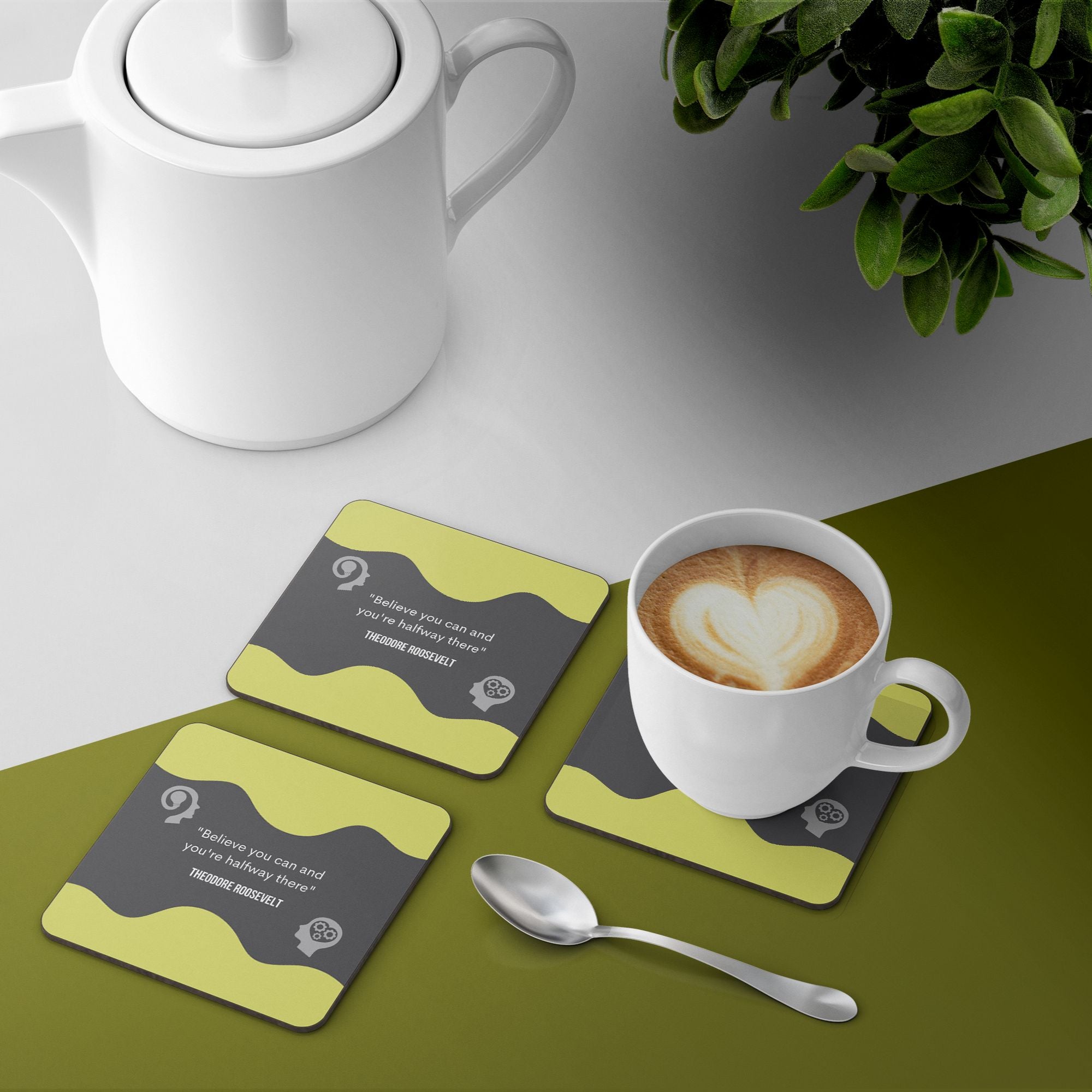 Believe you can 3mm coffee tea coaster set pack of 4 Gogirgit