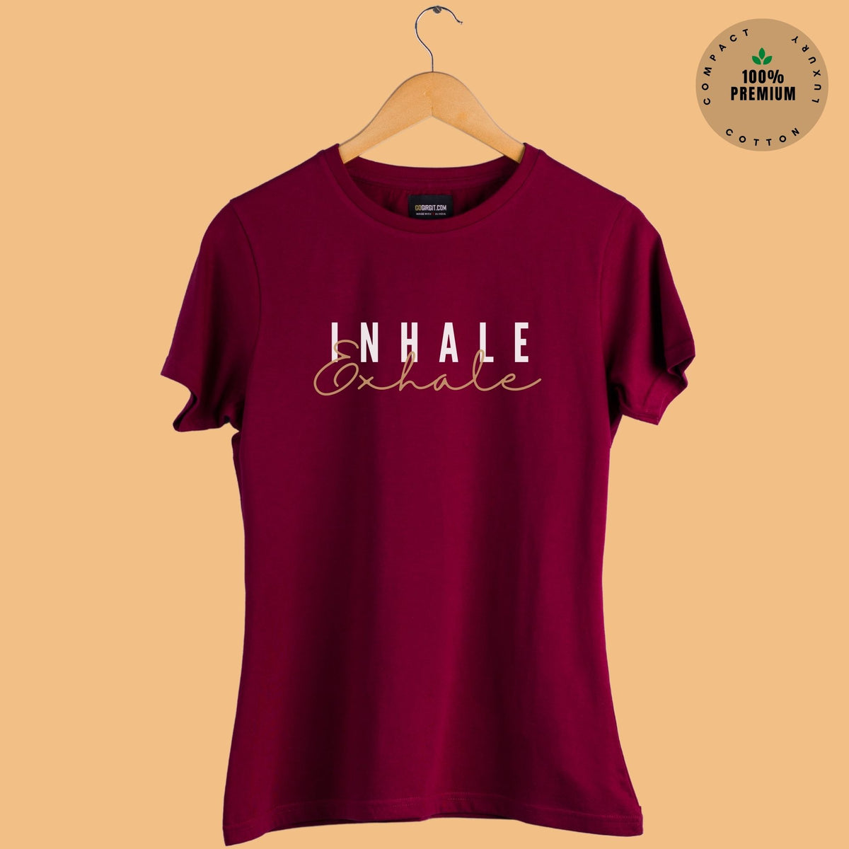 Inhale Exhale Yoga T Shirt Premium Cotton Maroon Women Yoga T Shirt