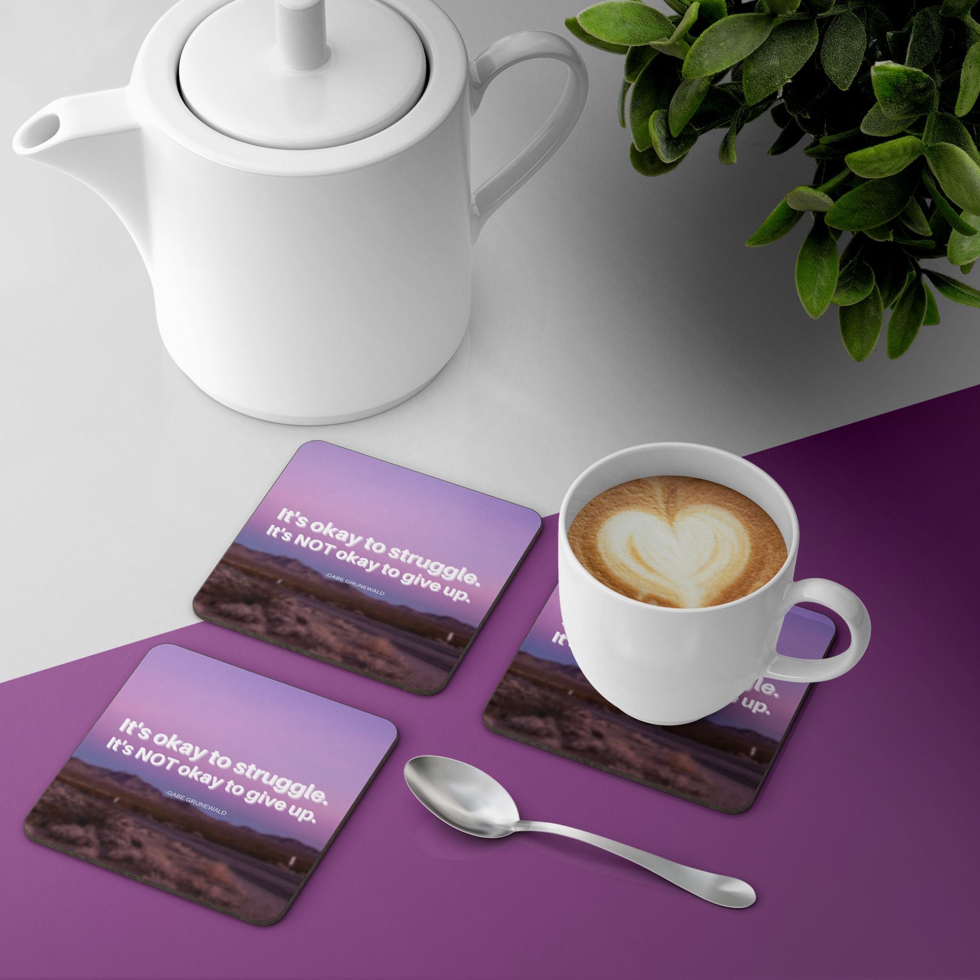 It's okey to struggle 3mm coffee tea coaster set pack of 4 Gogirgit