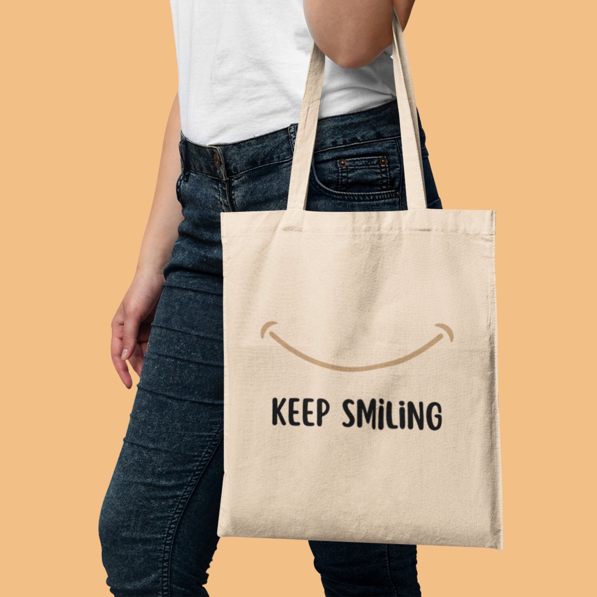 Keep smiling printed tote bag