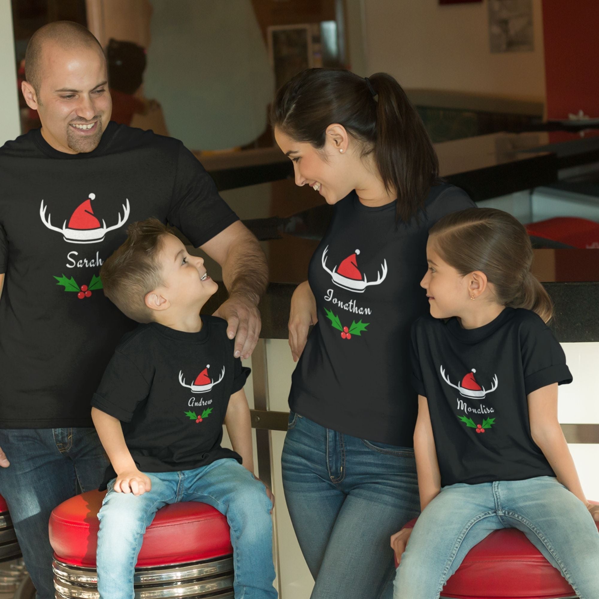 Personalized Matching Family Black Cotton T-shirts