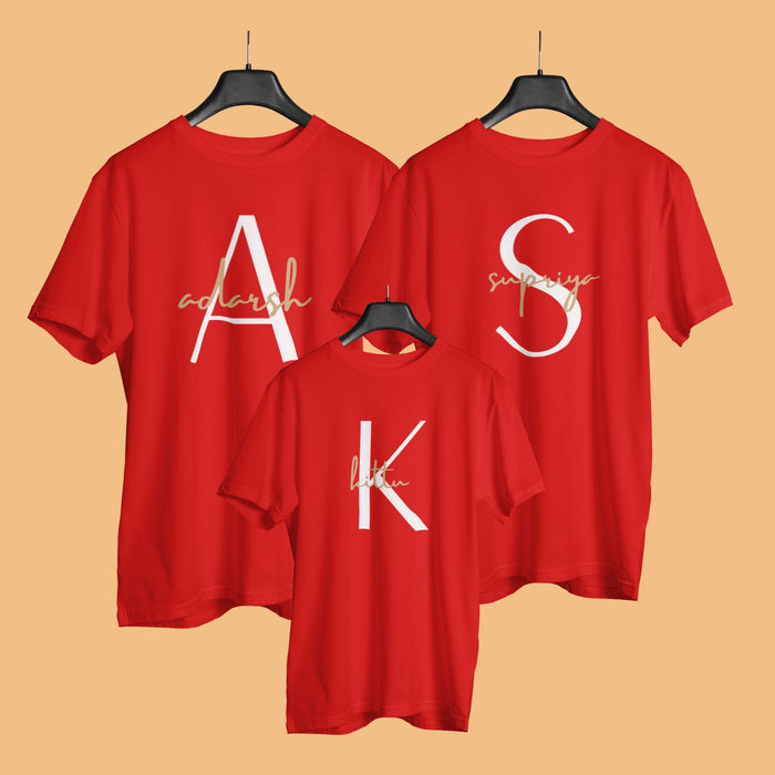 Personalized Name Matching Family Black Cotton T-shirts