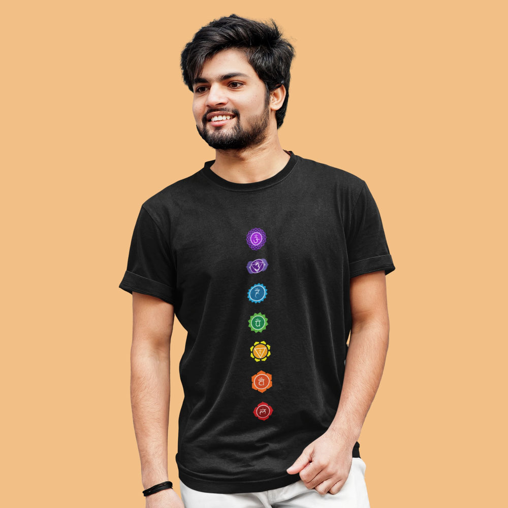 Chakra's Men's Yoga cotton printed black and white men's t-shirt